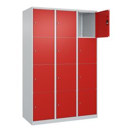 C+P Schlie&szlig;fachschrank Classic PLUS, 3 Abteile, 1850x1200x500mm, 7035/3020 Innenh&ouml;he Gefach oben (oberes 453 mm Front RAL 3020 Verkehrsrot ; C + P M&ouml;b (080000-324|S10002)
