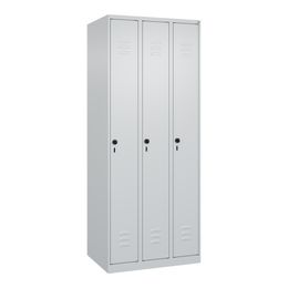 C+P Spind Classic PLUS, 3 Abteile, 1850x750x500mm, 7035/7035 Verschluss Sicherheits-Drehriegel 3 Garderobenhaken ; C + P M&ouml;belsysteme (080000-39|S10008)