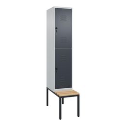 C+P Doppelstock-Spind Classic PLUS, Bank, 1 Abteil, 2120x400x815mm, 7035/7016 Verschluss Sicherheits-Drehriegel Sitzbanktyp untergebaut Material Sitzf (0803507-12|S10008)