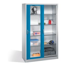 C+P Werkzeugschrank mit Sichtfenster-Schiebetüren, 4 Böden, H1950xB1200xT500mm Front Lichtblau Korpus Lichtgrau ; C + P Möbelsysteme (2059-055|S10044)