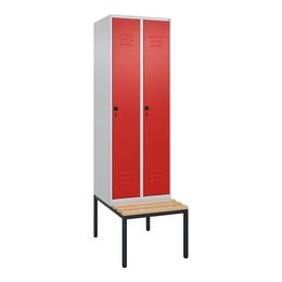 C+P Spind Classic PLUS, Bank, 2 Abteile, 2120x600x815mm, 7035/3020 Verschluss Sicherheits-Drehriegel 3 Garderobenhaken Sitzbanktyp untergebaut ; C + (0800507-20|S10002)