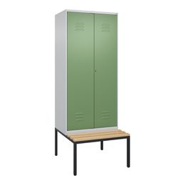 C+P PSA Doppel-Spind Classic PLUS, Bank, 2 Abteile, 2120x800x815mm, 7035/6011 Verschluss Zylinderschloss Sitzbanktyp untergebaut Material Sitzfläche B (0800527-22P|S10050)