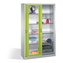 C+P Werkzeugschrank mit Sichtfenster-Schiebetüren, 4 Böden, H1950xB1200xT500mm Front Viridingrün Korpus Lichtgrau ; C + P Möbelsysteme (2059-055|S10088)