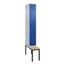 C+P Spind Classic PLUS, Bank, 1 Abteil, 2120x300x815mm, 7035/5010 Verschluss Sicherheits-Drehriegel 3 Garderobenhaken Sitzbanktyp untergebaut ; C + (0800507-10|S10005)
