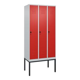 C+P Spind Classic PLUS, Gestell, 3 Abteile, 2120x900x500mm, 7035/3020 Verschluss Sicherheits-Drehriegel 4 Garderobenhaken Trennwand mittig ; C + P M&ouml;b (0800307-30F|S10002)