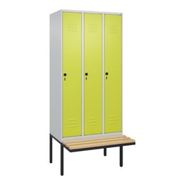 C+P Spind Classic PLUS, Bank, 3 Abteile, 2120x900x815mm, 7035/0024 Verschluss Sicherheits-Drehriegel 3 Garderobenhaken Sitzbanktyp auskragend ; C + (0800407-30|S10010)