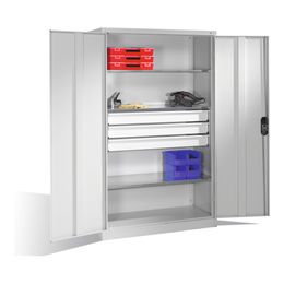 C+P Werkzeugschrank mit Dreht&uuml;ren, 3 B&ouml;den und 3 Sch&uuml;be, H1950xB1200xT500mm Front Lichtgrau Korpus Lichtgrau ; C + P M&ouml;belsysteme (8931-5030|S10081)