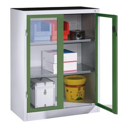 C+P Werkzeug-Beistellschrank mit Sichtfenster-Dreht&uuml;ren, 2 B&ouml;den, H1200xB930xT500mm Front Resedagr&uuml;n Korpus Lichtgrau ; C + P M&ouml;belsysteme (8521-055|S10164)