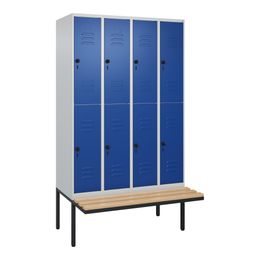 C+P Doppelstock-Spind Classic PLUS, Bank, 4 Abteile, 2120x1200x815mm, 7035/5010 Verschluss Sicherheits-Drehriegel Sitzbanktyp auskragend Material Sitz (0803407-40|S10003)