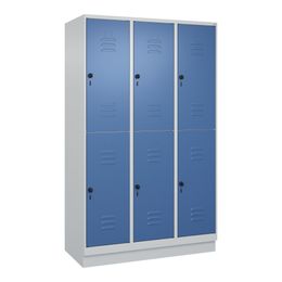 C+P Doppelstock-Spind Classic PLUS, Sockel, 3 Abteile, 1950x1200x500mm, 7035/502 Front RAL 5023 Fernblau ; C + P M&ouml;belsysteme (080320-32|S10005)