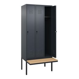 C+P Spind Classic PLUS, Bank, 3 Abteile, 2120x900x815mm, 7016/7016 Verschluss Sicherheits-Drehriegel 3 Garderobenhaken Sitzbanktyp auskragend ; C + (0800407-30|S10012)