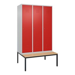 C+P Spind Classic PLUS, Bank, 3 Abteile, 2120x1200x815mm, 7035/3020 Verschluss Zylinderschloss 4 Garderobenhaken Trennwand mittig Sitzbanktyp unterge (0800507-32F|S10084)