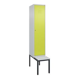 C+P Spind Classic PLUS, Bank, 1 Abteil, 2120x400x815mm, 7035/0024 Verschluss Zylinderschloss 4 Garderobenhaken Dekor Banklatten RAL 7035 Lichtgrau Si (0800507-12|S10025)