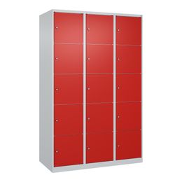 C+P Schlie&szlig;fachschrank Classic PLUS, 3 Abteile, 1850x1200x500mm, 7035/3020 Innenh&ouml;he Gefach oben (oberes 365 mm Front RAL 3020 Verkehrsrot ; C + P M&ouml;b (080000-325|S10002)