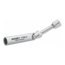 Hazet 4766-3 Z&uuml;ndkerzen-Schl&uuml;ssel | Vierkant hohl 10 mm (3/8) | Au&szlig;en-Doppel-Sechskant Profil 14 mm | mit Gelenk und Haltefeder)