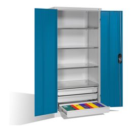 C+P Werkzeugschrank mit Dreht&uuml;ren, 4 B&ouml;den und 3 Sch&uuml;be, H1950xB930xT600mm Front Lichtblau Korpus Lichtgrau ; C + P M&ouml;belsysteme (8922-503|S10098)