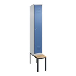 C+P Spind Classic PLUS, Bank, 1 Abteil, 2120x300x815mm, 7035/5023 Verschluss Zylinderschloss 4 Garderobenhaken Trennwand mittig Sitzbanktyp untergeba (0800507-10F|S10049)