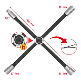 KS Tools Rad-Kreuzschlüssel mit Gleitgelenk für PKW, 1/2"x17x19x21mm (518.1154)