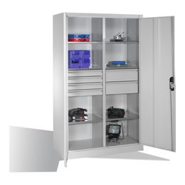 C+P Werkzeugschrank mit Dreht&uuml;ren, 6 B&ouml;den, 6 Sch&uuml;be, H1950xB1200xT500mm, Lichtgrau ; C + P M&ouml;belsysteme (8931-3041|S10156)