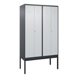 C+P Schwarz-Wei&szlig;-Spind Classic PLUS, Gestell, 4 Abteile, 2120x1200x500mm, 7016/7 Front RAL 7035 Lichtgrau Verschluss Zylinderschloss ; C + P M&ouml;belsyst (0800327-40|S10028)