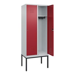C+P Spind Classic PLUS, Gestell, 2 Abteile, 2120x800x500mm, 7035/3003 Verschluss Zylinderschloss 4 Garderobenhaken ; C + P M&ouml;belsysteme (0800307-22|S10016)