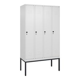 C+P Spind Classic PLUS, Gestell, 4 Abteile, 2120x1200x500mm, 9016/9016 Verschluss Sicherheits-Drehriegel 4 Garderobenhaken Trennwand mittig ; C + P M&ouml; (0800307-40F|S10014)