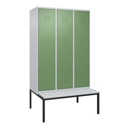 C+P Doppelstock-Spind Classic PLUS, Bank, 3 Abteile, 2120x1200x815mm, 7035/6011 Verschluss Zylinderschloss Sitzbanktyp untergebaut Material Sitzfl&auml;che (0803507-32|S10021)