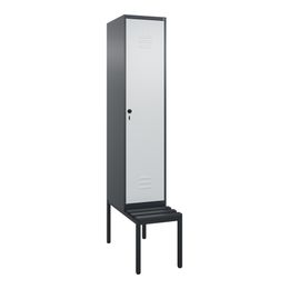 C+P Spind Classic PLUS, Bank, 1 Abteil, 2120x400x815mm, 7016/7035 Verschluss Sicherheits-Drehriegel 4 Garderobenhaken Dekor Banklatten RAL 7021 Schwa (0800507-12|S10043)