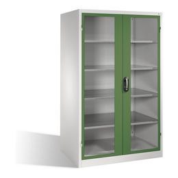C+P Werkzeugschrank XXL mit Sichtfenster-Dreht&uuml;ren, 4 B&ouml;den, H1950xB1200xT800mm Front Resedagr&uuml;n Korpus Lichtgrau ; C + P M&ouml;belsysteme (8934-055|S10122)