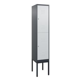 C+P Doppelstock-Spind Classic PLUS, Gestell, 1 Abteil, 2120x400x500mm, 7016/7035 Verschluss Zylinderschloss Front RAL 7035 Lichtgrau ; C + P Möbelsyst (0803307-12|S10028)