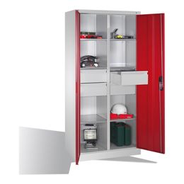 C+P Werkzeugschrank mit Drehtüren, 6 Böden, 4 Schübe, H1950xB930xT500mm Front Rubinrot Korpus Lichtgrau ; C + P Möbelsysteme (8921-3042|S10134)