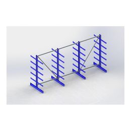 META Kragarmregal Atlas ST doppelseitig 4 Ständer 2000 x 500 x 4050 mm Tiefe + 2 x 5 Arme enzianblau (97839)