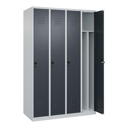 C+P Spind Classic PLUS, 4 Abteile, 1850x1200x500mm, 7035/7016 Verschluss Sicherheits-Drehriegel 4 Garderobenhaken Trennwand mittig ; C + P M&ouml;belsystem (080000-40F|S10023)