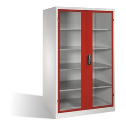 C+P Werkzeugschrank XXL mit Sichtfenster-Dreht&uuml;ren, 4 B&ouml;den, H1950xB1200xT800mm Front Rubinrot Korpus Lichtgrau ; C + P M&ouml;belsysteme (8934-055|S10121)