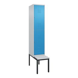 C+P Doppelstock-Spind Classic PLUS, Bank, 1 Abteil, 2120x400x815mm, 7035/5012 Verschluss Zylinderschloss Sitzbanktyp untergebaut Material Sitzfl&auml;che K (0803507-12|S10019)