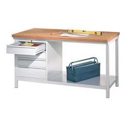 Pavoy Stahl-Werkbank 1500 mm, 1 Boden, 1 x 4 Schubladen, Korpus / Front Lichtgrau (58587-150-000-735)