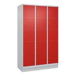 C+P Schlie&szlig;fachschrank Classic PLUS, Sockel, 3 Abteile, 1950x1200x500mm, 7035/30 Innenh&ouml;he Gefach oben (oberes 365 mm Front RAL 3020 Verkehrsrot ; C + (080020-325|S10002)