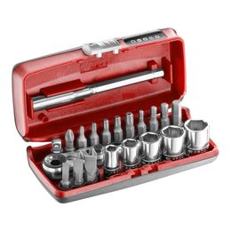 Facom Steckschl&uuml;ssel-Set R.180 | Mit Umschaltknarre, Verl&auml;ngerungen, Kardangelenk und Steckn&uuml;ssen von 5,5 bis 14 mm | Antrieb 1/4 | In einem Kunststoffkoffer | 23-teilig | R1PICO)