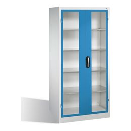 C+P Werkzeugschrank mit Sichtfenster-Drehtüren, innen 4 Böden, H1950xB930xT600mm Front Lichtblau Korpus Lichtgrau ; C + P Möbelsysteme (8922-055|S10127)