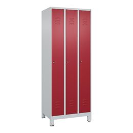 C+P Spind Classic PLUS, F&uuml;&szlig;e, 3 Abteile, 1950x750x500mm, 7035/3003 Verschluss Zylinderschloss 3 Garderobenhaken ; C + P M&ouml;belsysteme (080010-39|S10039)