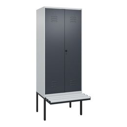 C+P Schwarz-Wei&szlig;-Spind Classic PLUS, Bank, 2 Abteile, 2120x800x815mm, 7035/7016, Verschluss Sicherheits-Drehriegel, Sitzbanktyp auskragend, Material S (0800427-22|S10038)