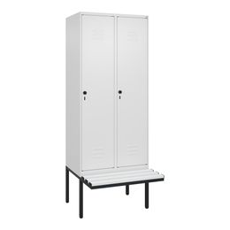 C+P Spind Classic PLUS, Bank, 2 Abteile, 2120x800x815mm, 9016/9016 Verschluss Sicherheits-Drehriegel 4 Garderobenhaken Dekor Banklatten RAL 9010 Rein (0800407-22|S10044)