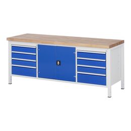 Rau Werkbank höhenverstellbar 8909A2, B2000xT700xH840-1040mm, 8x Schublade-TA, 1x Tür (03-8909A2-207B4H.11)