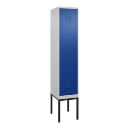 C+P Spind Classic PLUS, Gestell, 1 Abteil, 2120x400x500mm, 7035/5010 Verschluss Zylinderschloss 4 Garderobenhaken Trennwand mittig ; C + P M&ouml;belsystem (0800307-12F|S10018)