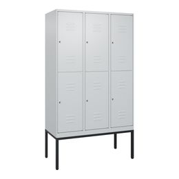 C+P Doppelstock-Spind Classic PLUS, Gestell, 3 Abteile, 2120x1200x500mm, 7035/70 Verschluss Zylinderschloss Front RAL 7035 Lichtgrau ; C + P M&ouml;belsyst (0803307-32|S10024)