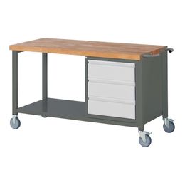 STIER Fahrbare Werkbank Premium mit 3 Schubladen BxTxH 1500x700x880 mm (906060)