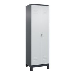 C+P Schwarz-Wei&szlig;-Spind Classic PLUS, F&uuml;&szlig;e, 2 Abteile, 1950x600x500mm, 7016/7035 Verschluss Sicherheits-Drehriegel ; C + P M&ouml;belsysteme (080012-20|S10013)