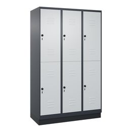 C+P Doppelstock-Spind Classic PLUS, Sockel, 3 Abteile, 1950x1200x500mm, 7016/703 Front RAL 7035 Lichtgrau ; C + P M&ouml;belsysteme (080320-32|S10013)