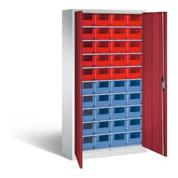 C+P Magazinschrank mit 40 Sichtlagerk&auml;sten, H1980xB1000xT420mm Front Rubinrot Korpus Lichtgrau ; C + P M&ouml;belsysteme (133144-24|S10037)