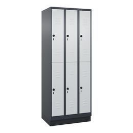 C+P Doppelstock-Spind Classic PLUS, Sockel, 3 Abteile, 1950x750x500mm, 7016/7035 Front RAL 7035 Lichtgrau ; C + P M&ouml;belsysteme (080320-39|S10013)